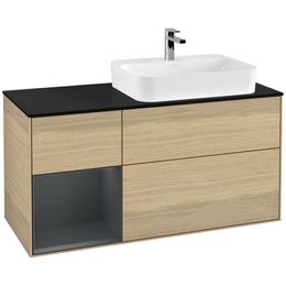 Villeroy & Boch Villeroy und Boch Finion Waschtischunterschrank G392HGPC 120cm, Abdeckplatte black matt, Emotion, Regal links Midnight Blue Matt Lacquer, Oak Veneer