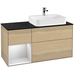 Villeroy & Boch Villeroy und Boch Finion Waschtischunterschrank G392MTPC 120cm, Abdeckplatte black matt, Emotion, Regal links White matt lacquer, Oak Veneer