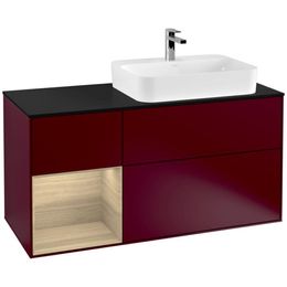 Villeroy & Boch Villeroy und Boch Finion Waschtischunterschrank G392PCHB 120cm, Abdeckplatte black matt, Emotion, Regal links Oak Veneer, Peony Matt