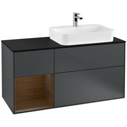Villeroy & Boch Villeroy und Boch Finion Waschtischunterschrank F392GNHG 120cm, Abdeckplatte black matt, Regal links Walnut veneer, Midnight Blue Matt Lacquer
