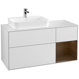 Villeroy & Boch Villeroy und Boch Finion Waschtischunterschrank F401GNMT 120cm, Abdeckplatte white matt, Regal rechts Walnut veneer, White matt lacquer