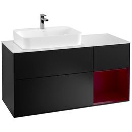 Villeroy & Boch Villeroy und Boch Finion Waschtischunterschrank F401HBPD 120cm, Abdeckplatte white matt, Regal rechts Peony, Black matt lacquer