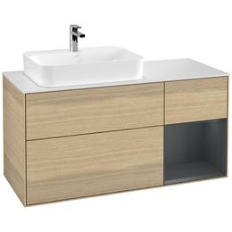 Villeroy & Boch Villeroy und Boch Finion Waschtischunterschrank F401HGPC 120cm, Abdeckplatte white matt, Regal rechts Midnight Blue Matt Lacquer, Oak Veneer