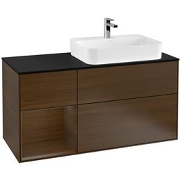 Villeroy & Boch Villeroy und Boch Finion Waschtischunterschrank F392GNGN 120cm, Abdeckplatte black matt, Regal links Walnut veneer, Walnut veneer