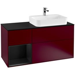 Villeroy & Boch Villeroy und Boch Finion Waschtischunterschrank F392PDHB 120cm, Abdeckplatte black matt, Regal links Black matt lacquer, Peony Matt