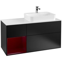 Villeroy & Boch Villeroy und Boch Finion Waschtischunterschrank G391HBPD 120cm, Abdeckplatte white matt, Emotion, Regal links Peony, Black matt lacquer