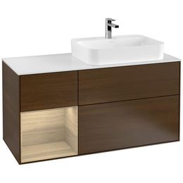 Villeroy & Boch Villeroy und Boch Finion Waschtischunterschrank G391PCGN 120cm, Abdeckplatte white matt, Emotion, Regal links Oak Veneer, Walnut veneer