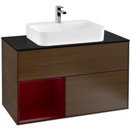 Villeroy & Boch Villeroy und Boch Finion Waschtischunterschrank G362HBGN 100cm, Abdeckplatte black matt, Emotion, Regal links Peony, Walnut veneer