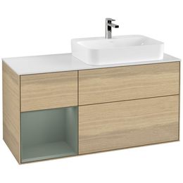 Villeroy & Boch Villeroy und Boch Finion Waschtischunterschrank F391GMPC 120cm, Abdeckplatte white matt, Regal links Olive Matt Lacquer, Oak Veneer