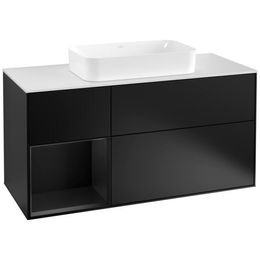 Villeroy & Boch Villeroy und Boch Finion Waschtischunterschrank G291PDPD 120cm, Abdeckplatte white matt, Emotion, Regal links Black matt lacquer, Black matt lacquer