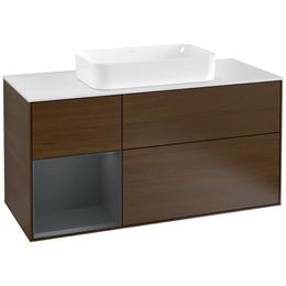 Villeroy & Boch Villeroy und Boch Finion Waschtischunterschrank G291HGGN 120cm, Abdeckplatte white matt, Emotion, Regal links Midnight Blue Matt Lacquer, Walnut veneer