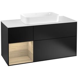 Villeroy & Boch Villeroy und Boch Finion Waschtischunterschrank G291PCPD 120cm, Abdeckplatte white matt, Emotion, Regal links Oak Veneer, Black matt lacquer