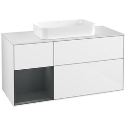 Villeroy & Boch Villeroy und Boch Finion Waschtischunterschrank G291HGGF 120cm, Abdeckplatte white matt, Emotion, Regal links Midnight Blue Matt Lacquer, Glossy white lacquer
