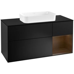 Villeroy & Boch Villeroy und Boch Finion Waschtischunterschrank G302GNPD 120cm, Abdeckplatte black matt, Emotion, Regal rechts Walnut veneer, Black matt lacquer