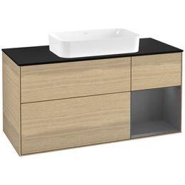 Villeroy & Boch Villeroy und Boch Finion Waschtischunterschrank G302GKPC 120cm, Abdeckplatte black matt, Emotion, Regal rechts Anthracite matt, Oak Veneer