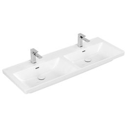 Villeroy & Boch Villeroy und Boch Subway 3.0 Schrank-Doppelwaschtisch 4A71D501 130x47cm, mit je 1 Hahnloch/mit &Uuml;berlauf, wei&szlig;