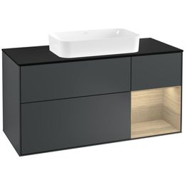 Villeroy & Boch Villeroy und Boch Finion Waschtischunterschrank G302PCHG 120cm, Abdeckplatte black matt, Emotion, Regal rechts Oak Veneer, Midnight Blue Matt Lacquer