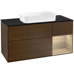 Villeroy & Boch Villeroy und Boch Finion Waschtischunterschrank G302PCGN 120cm, Abdeckplatte black matt, Emotion, Regal rechts Oak Veneer, Walnut veneer