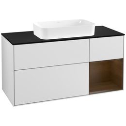 Villeroy & Boch Villeroy und Boch Finion Waschtischunterschrank F302GNMT 120cm, Abdeckplatte black matt, Regal rechts Walnut veneer, White matt lacquer