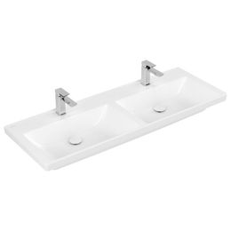 Villeroy & Boch Villeroy und Boch Subway 3.0 Schrank-Doppelwaschtisch 4A71D1RW 130x47cm, mit je 1 Hahnloch/ohne &Uuml;berlauf, stone white C-plus