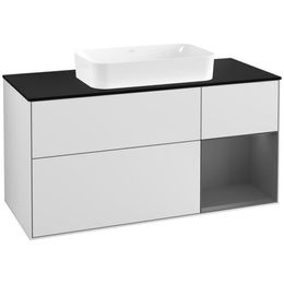 Villeroy & Boch Villeroy und Boch Finion Waschtischunterschrank F302GKMT 120cm, Abdeckplatte black matt, Regal rechts Anthracite matt, White matt lacquer