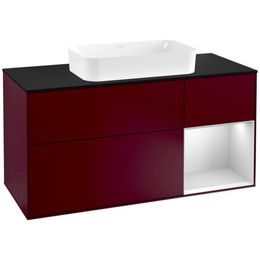 Villeroy & Boch Villeroy und Boch Finion Waschtischunterschrank F302MTHB 120cm, Abdeckplatte black matt, Regal rechts White matt lacquer, Peony Matt