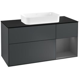 Villeroy & Boch Villeroy und Boch Finion Waschtischunterschrank F302GKHG 120cm, Abdeckplatte black matt, Regal rechts Anthracite matt, Midnight Blue Matt Lacquer