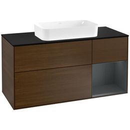 Villeroy & Boch Villeroy und Boch Finion Waschtischunterschrank F302HGGN 120cm, Abdeckplatte black matt, Regal rechts Midnight Blue Matt Lacquer, Walnut veneer