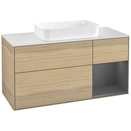 Villeroy & Boch Villeroy und Boch Finion Waschtischunterschrank G301GKPC 120cm, Abdeckplatte white matt, Emotion, Regal rechts Anthracite matt, Oak Veneer