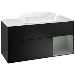Villeroy & Boch Villeroy und Boch Finion Waschtischunterschrank G301GMPD 120cm, Abdeckplatte white matt, Emotion, Regal rechts Olive Matt Lacquer, Black matt lacquer