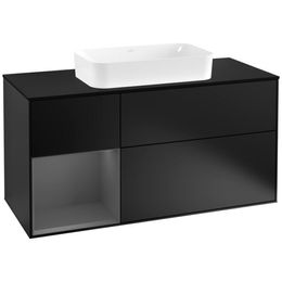 Villeroy & Boch Villeroy und Boch Finion Waschtischunterschrank G292GKPD 120cm, Abdeckplatte black matt, Emotion, Regal links Anthracite matt, Black matt lacquer
