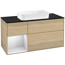 Villeroy & Boch Villeroy und Boch Finion Waschtischunterschrank G292MTPC 120cm, Abdeckplatte black matt, Emotion, Regal links White matt lacquer, Oak Veneer