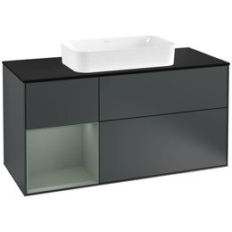 Villeroy & Boch Villeroy und Boch Finion Waschtischunterschrank G292GMHG 120cm, Abdeckplatte black matt, Emotion, Regal links Olive Matt Lacquer, Midnight Blue Matt Lacquer
