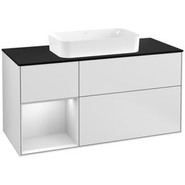 Villeroy & Boch Villeroy und Boch Finion Waschtischunterschrank G292MTMT 120cm, Abdeckplatte black matt, Emotion, Regal links White matt lacquer, White matt lacquer