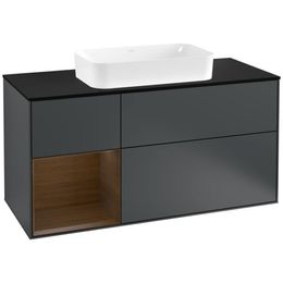 Villeroy & Boch Villeroy und Boch Finion Waschtischunterschrank G292GNHG 120cm, Abdeckplatte black matt, Emotion, Regal links Walnut veneer, Midnight Blue Matt Lacquer
