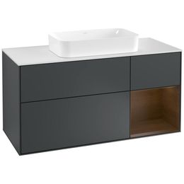Villeroy & Boch Villeroy und Boch Finion Waschtischunterschrank F301GNHG 120cm, Abdeckplatte white matt, Regal rechts Walnut veneer, Midnight Blue Matt Lacquer