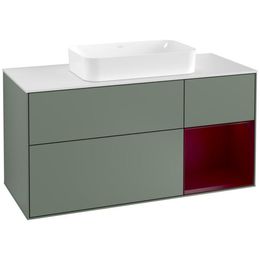 Villeroy & Boch Villeroy und Boch Finion Waschtischunterschrank F301HBGM 120cm, Abdeckplatte white matt, Regal rechts Peony, Olive Matt Lacquer