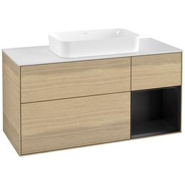 Villeroy & Boch Villeroy und Boch Finion Waschtischunterschrank F301PDPC 120cm, Abdeckplatte white matt, Regal rechts Black matt lacquer, Oak Veneer