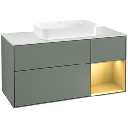 Villeroy & Boch Villeroy und Boch Finion Waschtischunterschrank F301HFGM 120cm, Abdeckplatte white matt, Regal rechts Gold matt, Olive Matt Lacquer