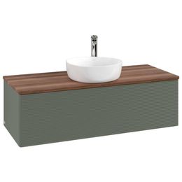 Villeroy & Boch Villeroy und Boch Antao Waschtisch-Unterschrank L32152HL mit Beleuchtung, 1 Auszug, 1200 x 360 x 500 mm, Front mit Struktur, Leaf Green Matt Lacquer / Warm Walnut
