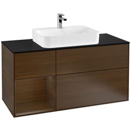 Villeroy & Boch Villeroy und Boch Finion Waschtischunterschrank G412GNGN 120cm, Abdeckplatte black matt, Emotion, Regal links Walnut veneer, Walnut veneer