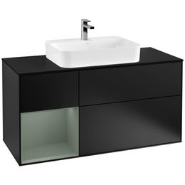 Villeroy & Boch Villeroy und Boch Finion Waschtischunterschrank G412GMPD 120cm, Abdeckplatte black matt, Emotion, Regal links Olive Matt Lacquer, Black matt lacquer