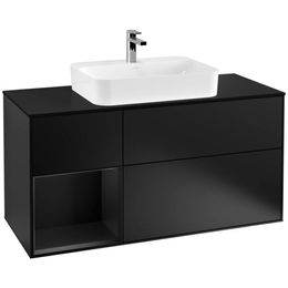 Villeroy & Boch Villeroy und Boch Finion Waschtischunterschrank G412PDPD 120cm, Abdeckplatte black matt, Emotion, Regal links Black matt lacquer, Black matt lacquer