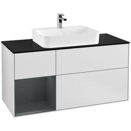 Villeroy & Boch Villeroy und Boch Finion Waschtischunterschrank G412HGMT 120cm, Abdeckplatte black matt, Emotion, Regal links Midnight Blue Matt Lacquer, White matt lacquer