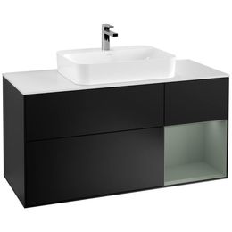 Villeroy & Boch Villeroy und Boch Finion Waschtischunterschrank F421GMPD 120cm, Abdeckplatte white matt, Regal rechts Olive Matt Lacquer, Black matt lacquer