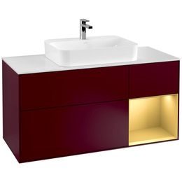 Villeroy & Boch Villeroy und Boch Finion Waschtischunterschrank F421HFHB 120cm, Abdeckplatte white matt, Regal rechts Gold matt, Peony Matt