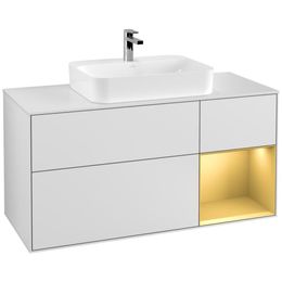 Villeroy & Boch Villeroy und Boch Finion Waschtischunterschrank F421HFMT 120cm, Abdeckplatte white matt, Regal rechts Gold matt, White matt lacquer