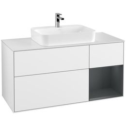 Villeroy & Boch Villeroy und Boch Finion Waschtischunterschrank F421HGGF 120cm, Abdeckplatte white matt, Regal rechts Midnight Blue Matt Lacquer, Glossy white lacquer