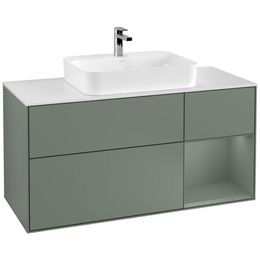 Villeroy & Boch Villeroy und Boch Finion Waschtischunterschrank F421GMGM 120cm, Abdeckplatte white matt, Regal rechts Olive Matt Lacquer, Olive Matt Lacquer