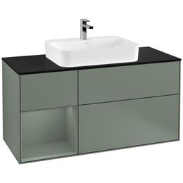 Villeroy & Boch Villeroy und Boch Finion Waschtischunterschrank F412GMGM 120cm, Abdeckplatte black matt, Regal links Olive Matt Lacquer, Olive Matt Lacquer